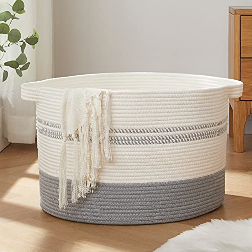 OIAHOMY Cotton Rope Basket 20x20x13 inches Laundry Basket Blanket Basket Baby Toy Basket with Handles Woven Baskets for Storage