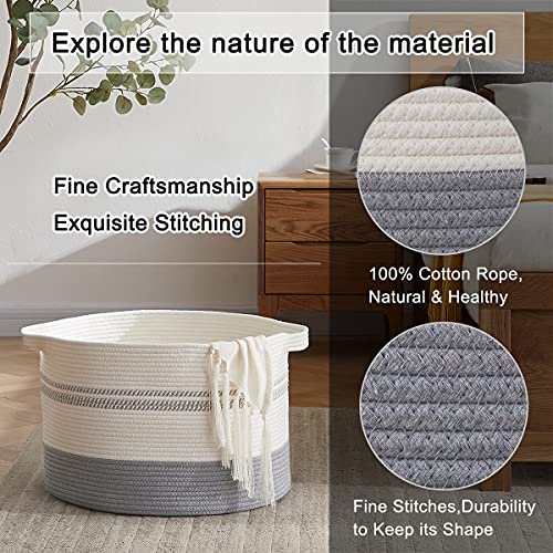 OIAHOMY Cotton Rope Basket 20x20x13 inches Laundry Basket Blanket Basket Baby Toy Basket with Handles Woven Baskets for Storage