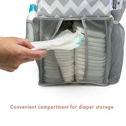 Chevron Pattern Diaper Caddy and Nursery Organizer for Newborn Baby Essentials, Hang on Crib, Baby Bed. Changing Table or Wall. Multiple Pockets to Store Wipes, Creams, Lotions, Toys and More.