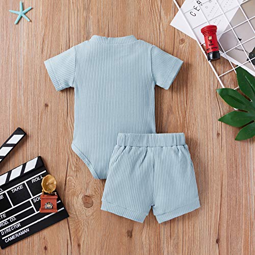 Ledy Champswiin Summer Newborn Baby Boy Girl Clothes Set Ribbed Outfits Unisex Infant Solid Short Sleeve Tops Shorts 2PCS