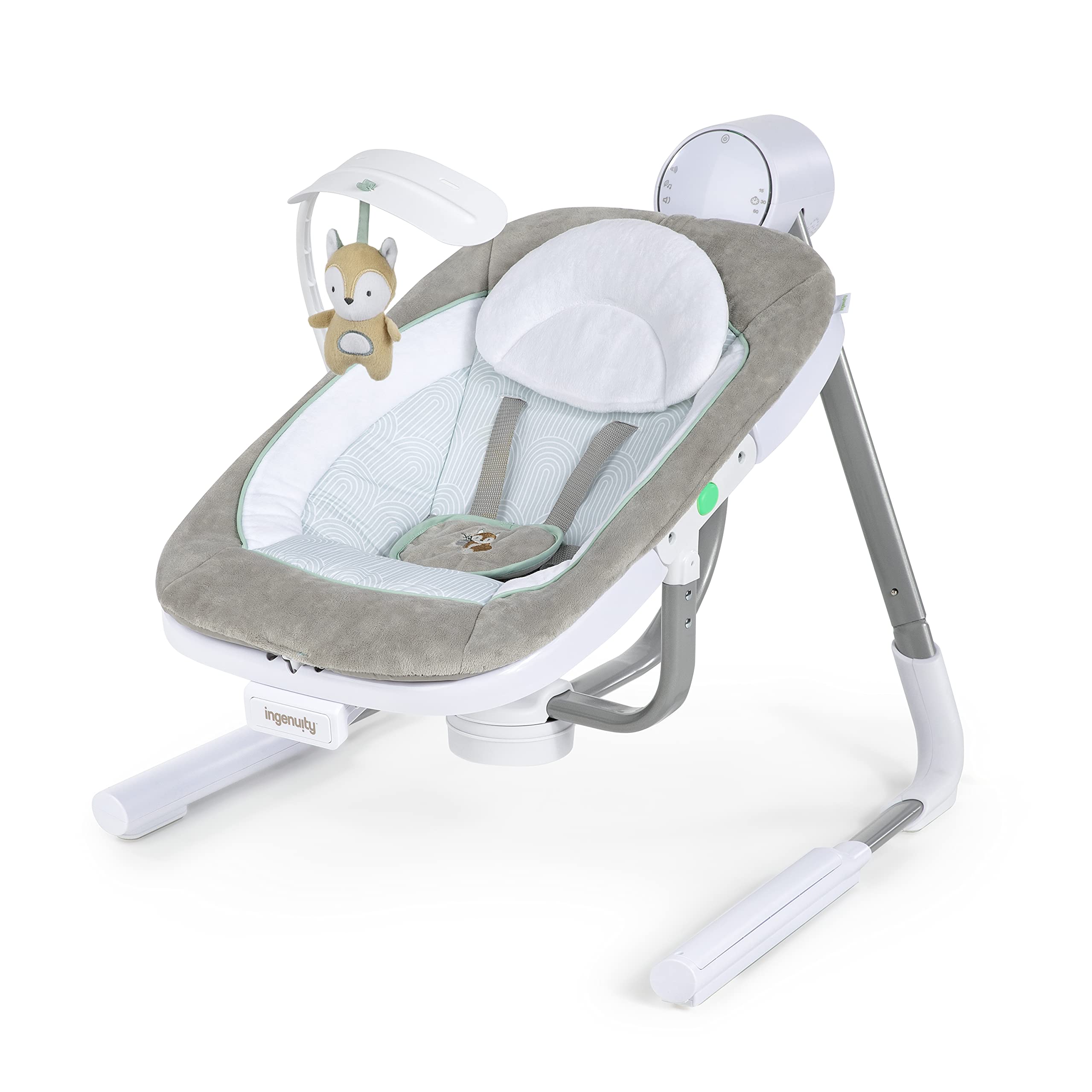 Ingenuity Anyway Sway 5-Speed Multi-Direction Portable Foldable Baby Swing & Infant Seat with Vibrations, Nature Sounds, 0-9 Months 6-20 lbs (Ray)