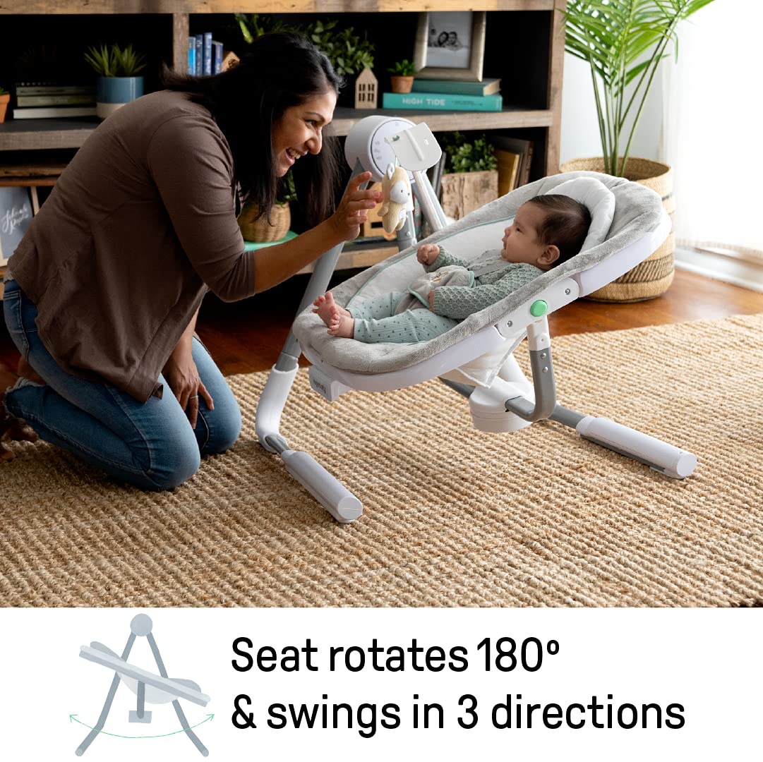 Ingenuity Anyway Sway 5-Speed Multi-Direction Portable Foldable Baby Swing & Infant Seat with Vibrations, Nature Sounds, 0-9 Months 6-20 lbs (Ray)