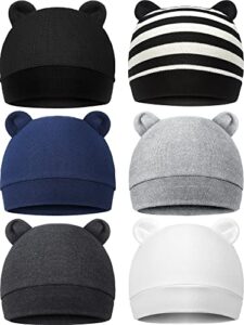 6 pieces newborn baby hat bear ears infant caps baby boy girl toddler hats infant beanie caps for 0-3 months (black white, black, navy blue, black gray, gray, white)