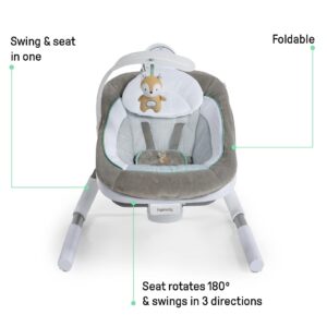 Ingenuity Anyway Sway 5-Speed Multi-Direction Portable Foldable Baby Swing & Infant Seat with Vibrations, Nature Sounds, 0-9 Months 6-20 lbs (Ray)