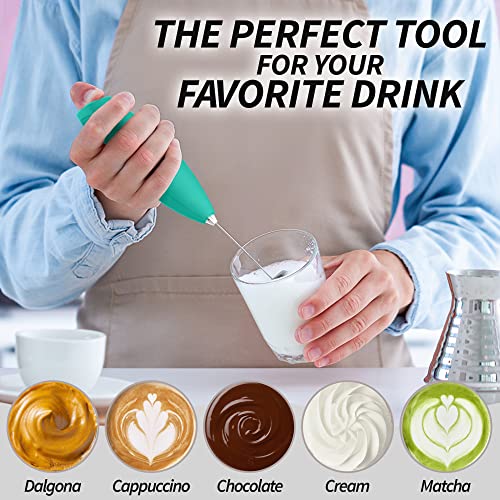 Zulay Powerful Milk Frother for Coffee (Batteries Included) with Upgraded Titanium Motor - Handheld Frother Electric Whisk, Milk Foamer, Mini Blender and Electric Mixer Coffee Frother, No Stand - Aqua