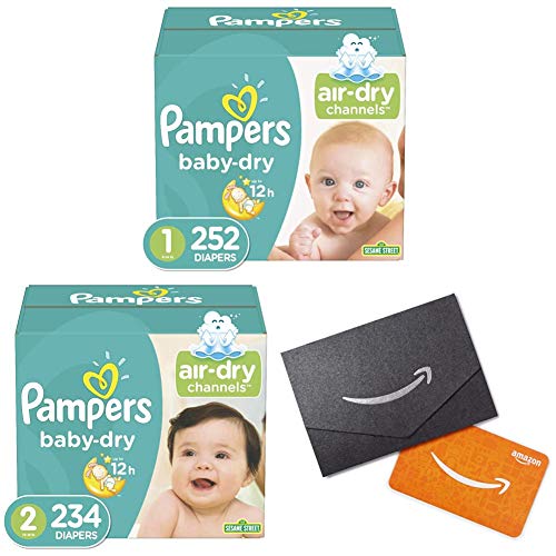 Diapers Newborn/Size 1 (8-14 lb), 252 Count - Pampers Baby Dry Disposable Baby Diapers with Diapers Size 2, 234 Count and Amazon.com Gift Card in a Mini Envelope