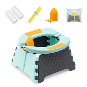 toddler portable potty training seat for kids baby foldable toilet child travel potty in car camping potty chair seat for indoor outdoor, with 60 disposable bags