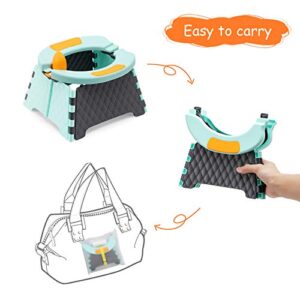 Toddler Portable Potty Training Seat for Kids Baby Foldable Toilet Child Travel Potty in Car Camping Potty Chair Seat for Indoor Outdoor, with 60 Disposable Bags