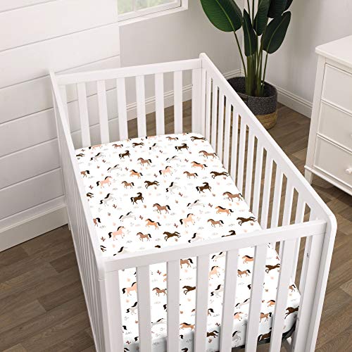 NoJo Desert Sunset Horse Tan, Taupe, Brown & White Super Soft Fitted Mini Crib Sheet, Tan, Brown, Grey, White