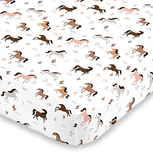 NoJo Desert Sunset Horse Tan, Taupe, Brown & White Super Soft Fitted Mini Crib Sheet, Tan, Brown, Grey, White