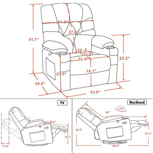 MCombo Electric Power Swivel Glider Rocker Recliner Chair with Cup Holders for Nursery, Hand Remote Control, USB Ports, 2 Side & Front Pockets, Plush Fabric 7797 (Beige)