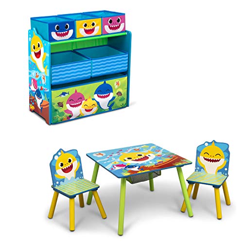 Baby Shark Kids Table and Chair Set with Storage (2 Chairs Included) Plus Design & Store 6 Bin Toy Storage Organizer - Ideal for Arts & Crafts, Homeschooling, Homework & More by Delta Children