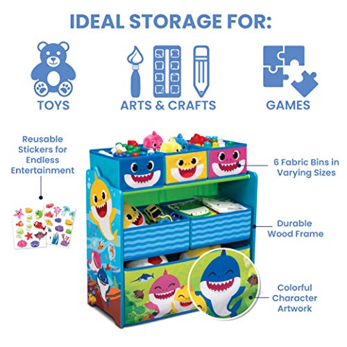 Baby Shark Kids Table and Chair Set with Storage (2 Chairs Included) Plus Design & Store 6 Bin Toy Storage Organizer - Ideal for Arts & Crafts, Homeschooling, Homework & More by Delta Children