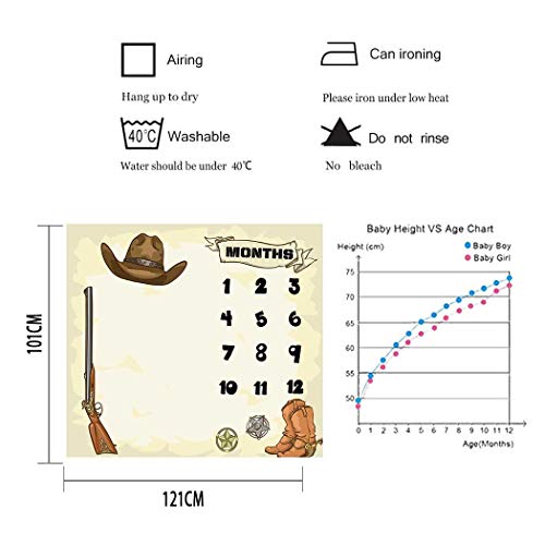 Cowboy Theme Baby Monthly Milestone Blanket, 48x40in Soft Flannel, Gun Boots Hats Nursery Blanket for Newborn Mom Gifts, Baby Shower Age Growth Tracker with Bonus Maker BTZYFS17