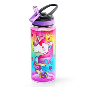 homtune cute water bottle with straw for school kids girls, bpa free tritan & leak proof & easy clean & carry handle, 23oz/ 680ml - unicorn