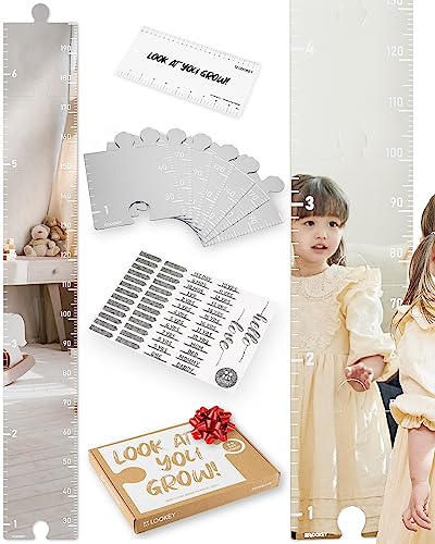 LOOKEY Growth Chart Mirror for Kids - Height Ruler with Stickers - Nursery Wall Decor Dress Up Center - Shatterproof Acrylic Full Body Measurement - Montessori Essential