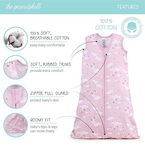 The Peanutshell Wearable Blanket Sleep Sack for Baby Girls, Pink Moon & Celestial, Sizes up to 12 Months (Medium/Large)