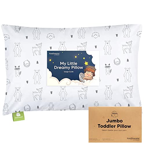 KeaBabies Toddler Pillow with Pillowcase, Jumbo 14X20 - Soft Organic Cotton Toddler Pillows for Sleeping - Machine Washable - Perfect for Travel, Toddler Bed Set (KeaFriends)