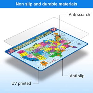 4 Pieces Educational Preschool Placemats for Toddlers and Kids, Non Slip Washable Reusable Learning Placemats for Nursery Homeschool Kindergarten Classroom Supplies (Map, Human Body, Solar System)