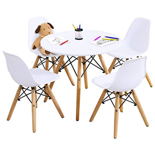 GLACER Kids Table and Chair Set, 5 Pieces Kiddie-Sized Furniture Table Set for Toddler Children, Mid-Century Modern Dining Table and Chair Set, White