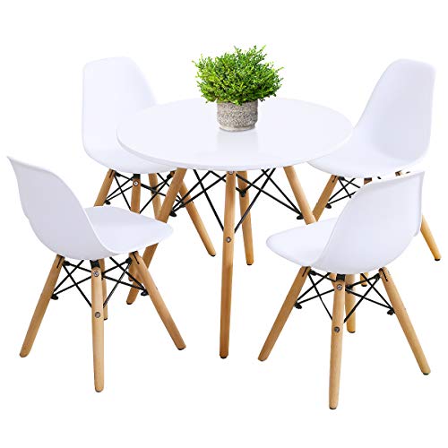 GLACER Kids Table and Chair Set, 5 Pieces Kiddie-Sized Furniture Table Set for Toddler Children, Mid-Century Modern Dining Table and Chair Set, White