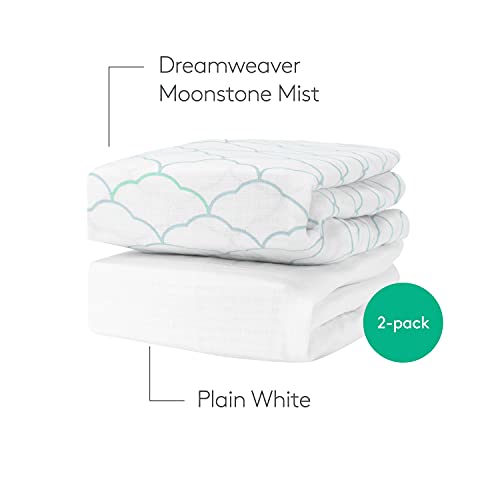 Newton Baby Organic Fitted Crib Sheets - 100% Breathable and Ultra-Soft, 100% Organic Muslin Cotton, Dreamweaver Print in Moonstone Mist + Solid White, Fits All Standard Cribs