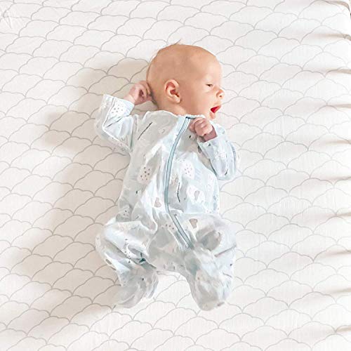 Newton Baby Organic Fitted Crib Sheets - 100% Breathable and Ultra-Soft, 100% Organic Muslin Cotton, Dreamweaver Print in Moonstone Mist + Solid White, Fits All Standard Cribs