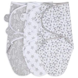 the peanutshell baby swaddle blankets for boys or girls, grey safari animals & stars, 3 pack wrap set (small/medium)