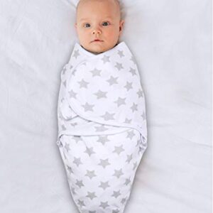 The Peanutshell Baby Swaddle Blankets for Boys or Girls, Grey Safari Animals & Stars, 3 Pack Wrap Set (Small/Medium)