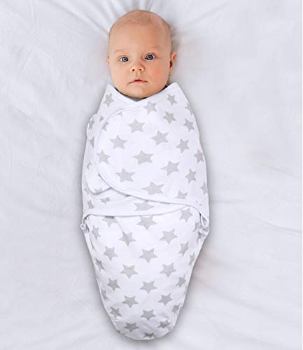 The Peanutshell Baby Swaddle Blankets for Boys or Girls, Grey Safari Animals & Stars, 3 Pack Wrap Set (Small/Medium)