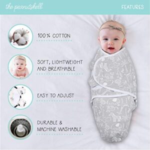 The Peanutshell Baby Swaddle Blankets for Boys or Girls, Grey Safari Animals & Stars, 3 Pack Wrap Set (Small/Medium)