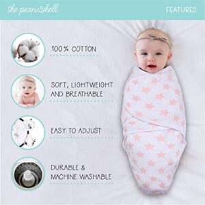 The Peanutshell Swaddle Blankets for Baby Girls, Pink Floral & Stars, 3 Pack Wrap Set, 2 Sizes (Small/Medium)