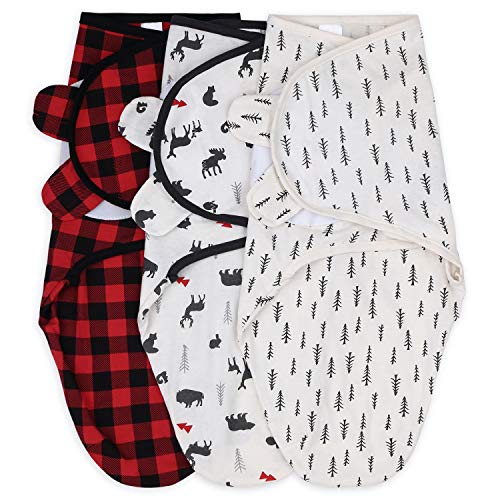 The Peanutshell Baby Swaddle Blankets for Boys or Girls, Woodland Animals & Buffalo Plaid, 3 Pack Wrap Set, 2 Sizes (Small/Medium)