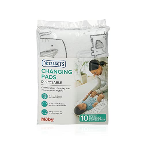 Dr. Talbot's Disposable Changing Pads, Absorbent Travel Diaper, Gray Elephant Print