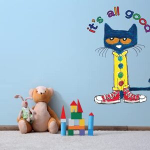 Kids Bedroom Nursery Pete The Cat Decal Home Art Picture Book Cat Design Vinyl Wall Decal | 20" x 25" Adhesive Living Room Cartoon Cat Character Decor Vinyl Wall Decoration Sticker