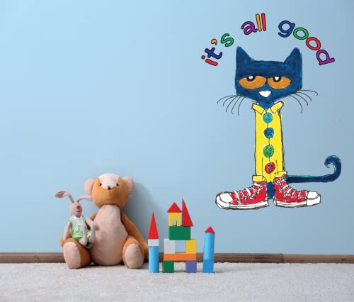 Kids Bedroom Nursery Pete The Cat Decal Home Art Picture Book Cat Design Vinyl Wall Decal | 20" x 25" Adhesive Living Room Cartoon Cat Character Decor Vinyl Wall Decoration Sticker