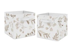 sweet jojo designs floral leaf foldable fabric storage cube bins boxes organizer toys kid baby children - set of 2 - ivory cream beige taupe gender neutral boho watercolor botanical flower woodland