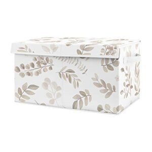 sweet jojo designs floral leaf boy girl small fabric toy bin storage box chest for baby nursery kids room - ivory cream beige taupe white gender neutral boho watercolor botanical flower woodland