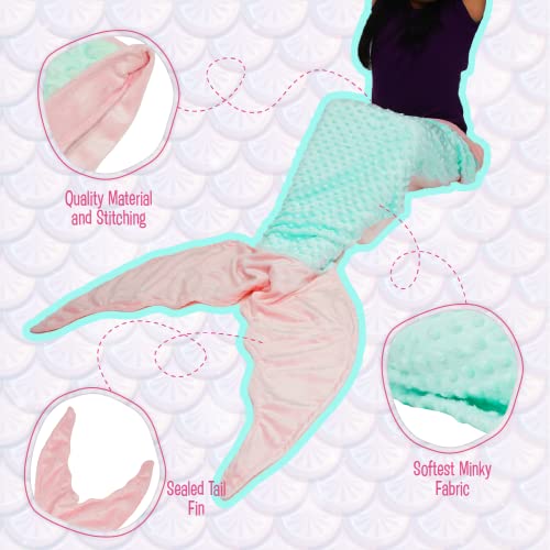 Everyday Educate Mermaid Tail Blanket for Girls - Kids Fleece Blanket Made by Minky Plush - Includes a Free Newborn Blanket - Makes Great Gift for Ages (0 Months to 11 Years) (Aqua/Pink)