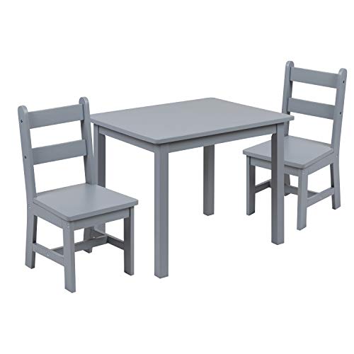 Flash Furniture Kyndl Kids Solid Hardwood Table and Chair Set for Playroom, Bedroom, Kitchen - 3 Piece Set - Gray