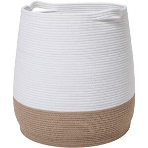 20" x 20" x 20" extra large round storage basket, cotton rope storage baskets, woven laundry hamper, baby toy storage bin, toys clothes blankets basket in living room, baby nursery, white/jute bottom