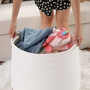 20" x 20" x 20" Extra Large Round Storage Basket, Cotton Rope Storage Baskets, Woven Laundry Hamper, Baby Toy Storage Bin, Toys Clothes Blankets Basket in Living Room, Baby Nursery, White/Jute Bottom