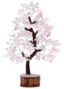 rose quartz gemstone tree stone tree crystal tree of life prosperity stones tree money bonsai tree feng shui tree handmade gift for home office decorations ornament silver wire 10-12 inch