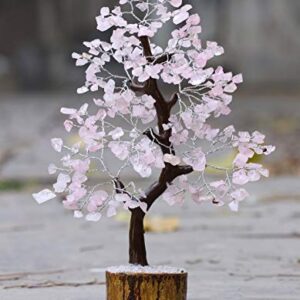 Rose Quartz Gemstone Tree Stone Tree Crystal Tree of Life Prosperity Stones Tree Money Bonsai Tree Feng Shui Tree Handmade Gift for Home Office Decorations Ornament Silver Wire 10-12 Inch