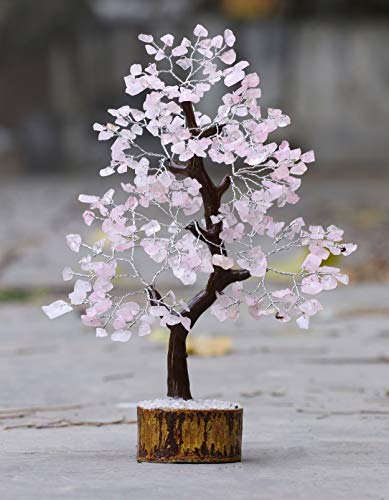 Rose Quartz Gemstone Tree Stone Tree Crystal Tree of Life Prosperity Stones Tree Money Bonsai Tree Feng Shui Tree Handmade Gift for Home Office Decorations Ornament Silver Wire 10-12 Inch