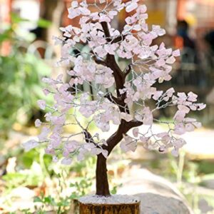 Rose Quartz Gemstone Tree Stone Tree Crystal Tree of Life Prosperity Stones Tree Money Bonsai Tree Feng Shui Tree Handmade Gift for Home Office Decorations Ornament Silver Wire 10-12 Inch