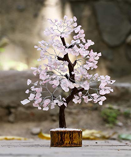 Rose Quartz Gemstone Tree Stone Tree Crystal Tree of Life Prosperity Stones Tree Money Bonsai Tree Feng Shui Tree Handmade Gift for Home Office Decorations Ornament Silver Wire 10-12 Inch