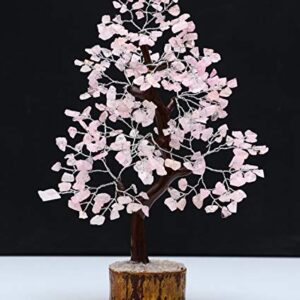 Rose Quartz Gemstone Tree Stone Tree Crystal Tree of Life Prosperity Stones Tree Money Bonsai Tree Feng Shui Tree Handmade Gift for Home Office Decorations Ornament Silver Wire 10-12 Inch