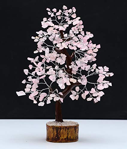 Rose Quartz Gemstone Tree Stone Tree Crystal Tree of Life Prosperity Stones Tree Money Bonsai Tree Feng Shui Tree Handmade Gift for Home Office Decorations Ornament Silver Wire 10-12 Inch