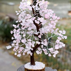 Rose Quartz Gemstone Tree Stone Tree Crystal Tree of Life Prosperity Stones Tree Money Bonsai Tree Feng Shui Tree Handmade Gift for Home Office Decorations Ornament Silver Wire 10-12 Inch